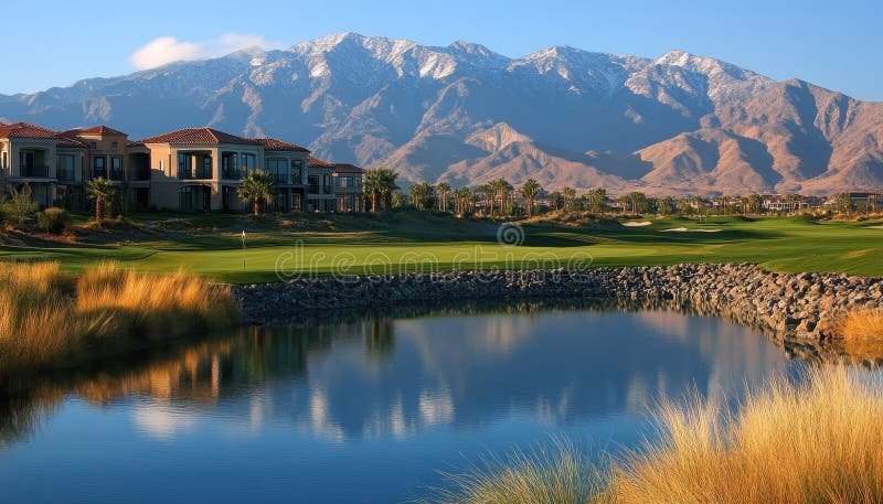 Scenic Golf Course with Mountains and Water Reflections in the ...