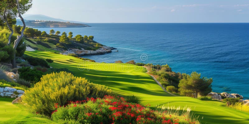 Scenic Golf Course Overlooking the Ocean Stock Image - Image of ...