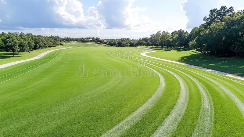Scenic Green Golf Course with Curved Pathways and Lush Landscape Under ...