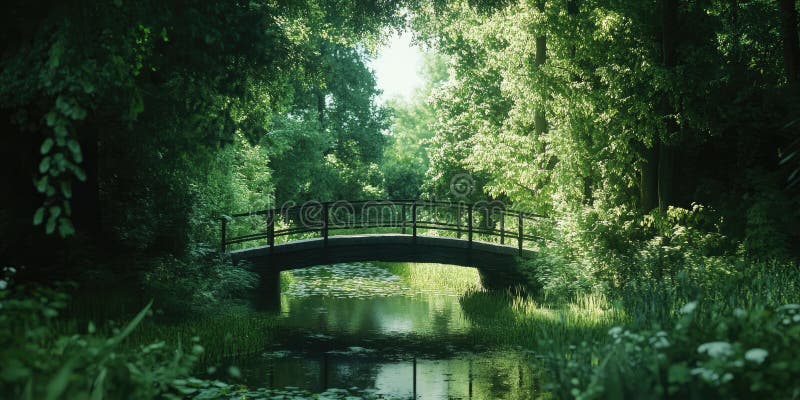 Scenic Greenery and Bridge in the Forest for a Perfect Background, Lush ...