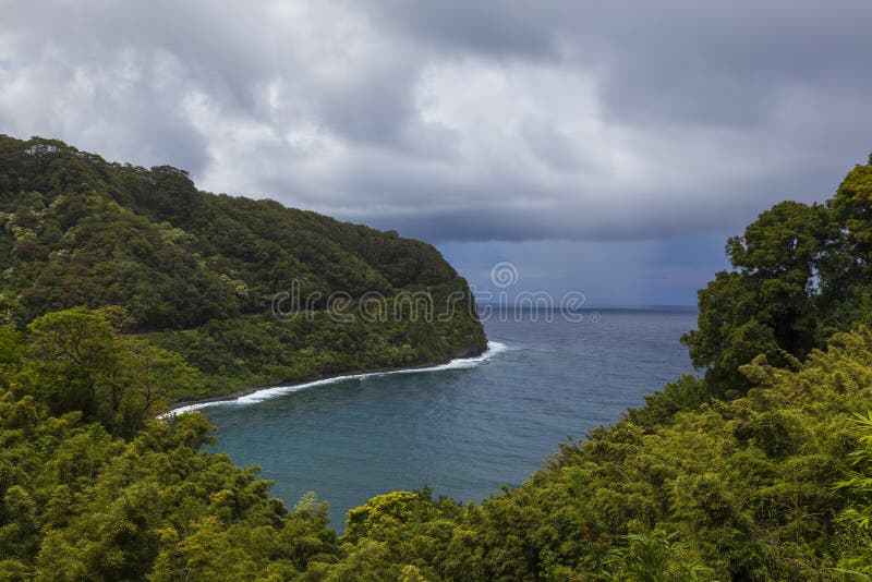 Scenic Hana Coastline with Road To Hana Stock Photo - Image of aerial ...
