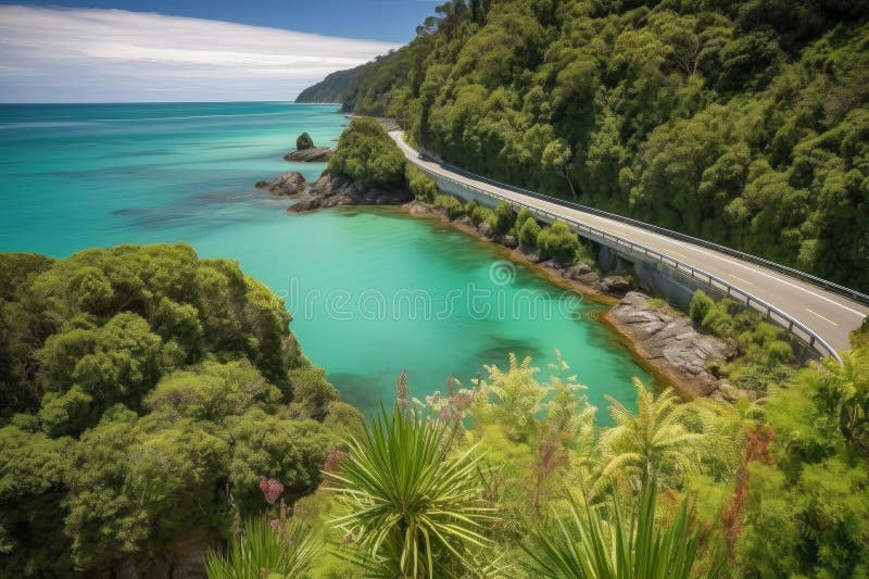 Scenic Highway, Surrounded by Lush Greenery and Crystal Clear Waters ...