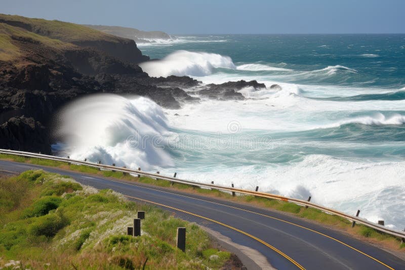 Scenic Highway, with View of Crashing Waves and Ocean Spray Stock Image ...