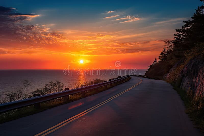 Scenic Highway, with View of the Sunset Over the Horizon Stock ...