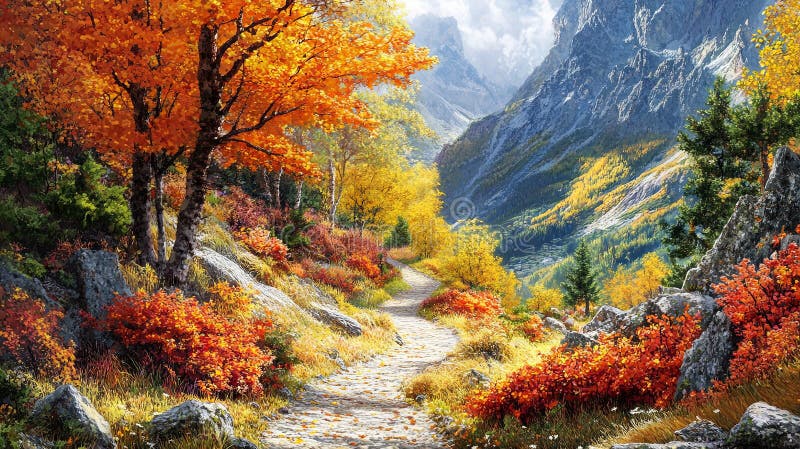 A Scenic Hiking Trail Leading through Vibrant Fall Foliage in a ...
