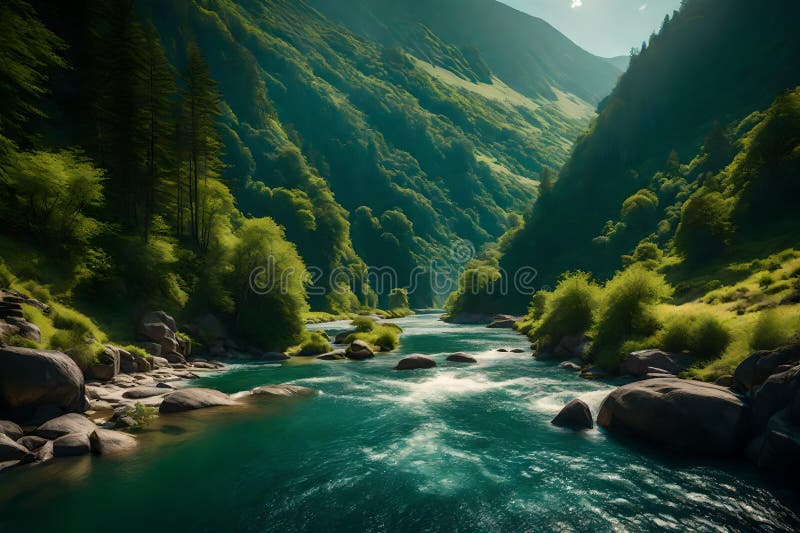 Scenic Images of a River between Lush Mountains Stock Photo - Image of ...