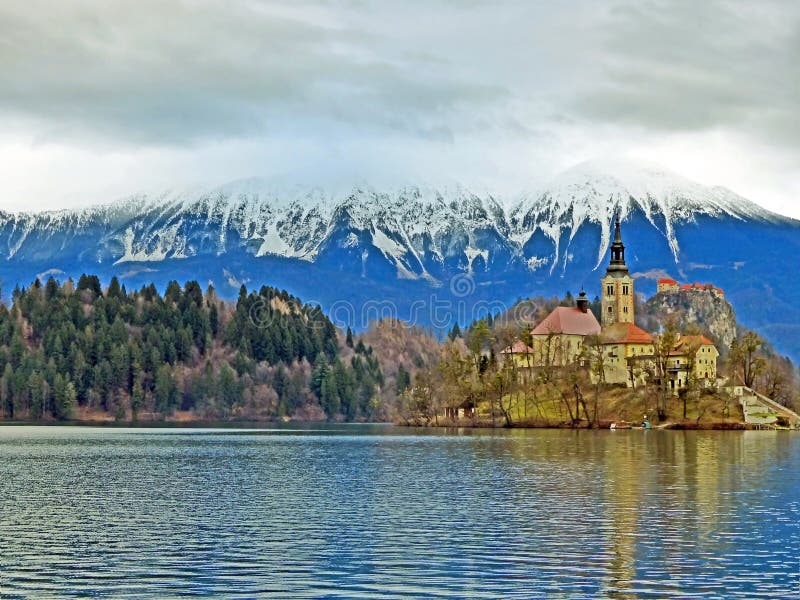 A Scenic Lake Bled in Winter Stock Photo - Image of destination ...