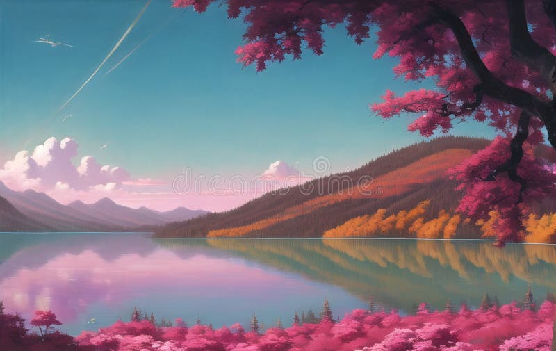 Scenic Lake in the Middle of the Forest Illustration. Ai Generated ...