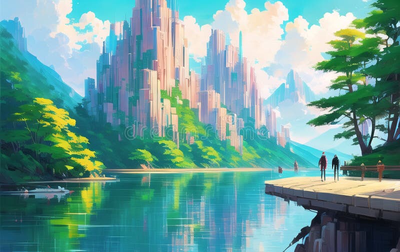 Scenic Lake in the Middle of the Forest Illustration. Ai Generated ...