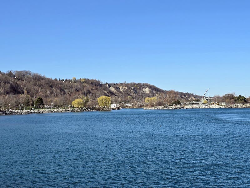 Lakeside Landscape with Willow Trees and Distant Hills Stock Image ...