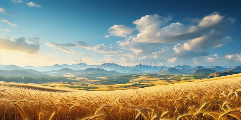 Scenic Landscape of Endless Fields of Ripe Wheat Against the Backdrop ... Scenic Landscape of Endless Fields of Ripe Wheat Against the Backdrop ...