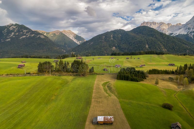 Scenic Landscape of Fields and Mountains at Garmisch-Partenkirchen in ...