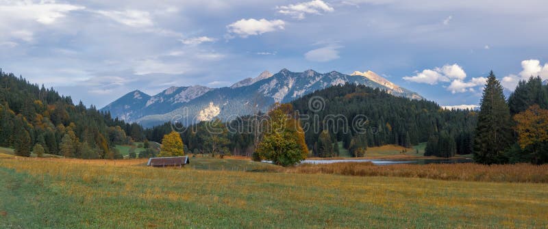 Scenic Landscape of Fields and Mountains at Garmisch-Partenkirchen in ...