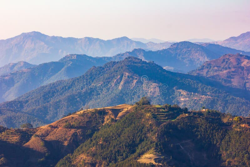 Scenic Landscape of Layers of Hills and Forest Mountains Under the ...