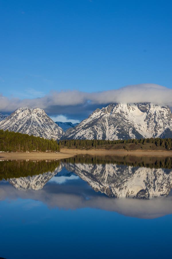 Scenic Landscape Reflection in Springtime of the Tetons in Jackson Lake ...