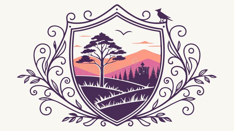Scenic Landscape Shield Crest Emblem, Vector Design Generative AI Stock ...