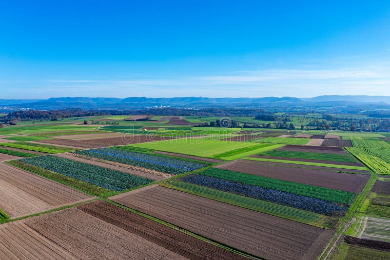 Scenic Landscape View of a Drone with Many Fields Stock Photo - Image ...