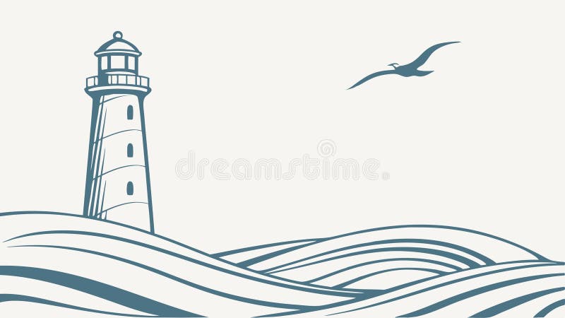 Scenic Lighthouse on Waves with Seagull Vector, Vector Design ...