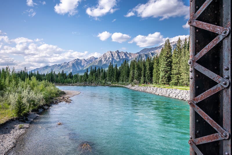 Scenic Long Exposure View by the Canmore Engine Bridge, Alberta, Canada ...