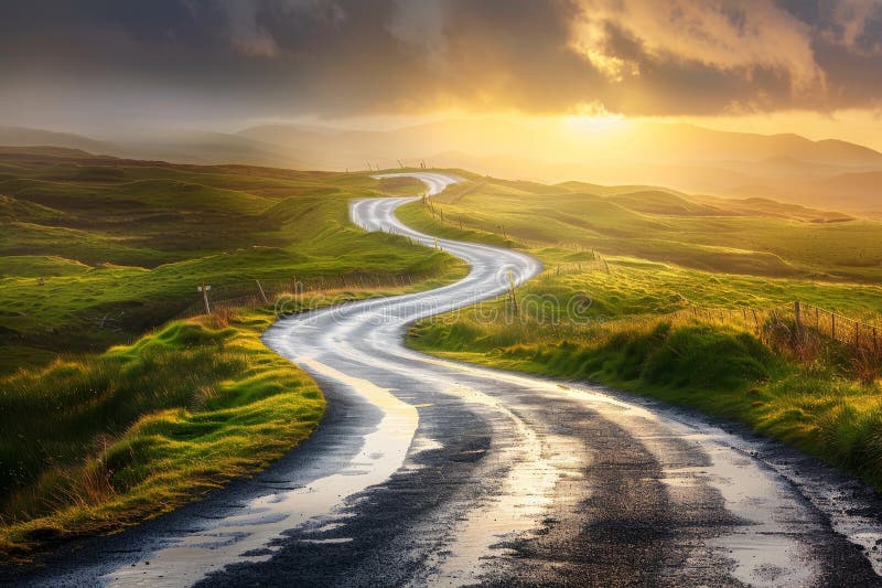 Scenic Low-level View of Empty Old Paved Road in Mountain Area during ...