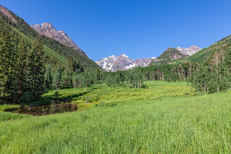 Scenic Maroon Bells in Summer Stock Photo - Image of bells, aspens ...