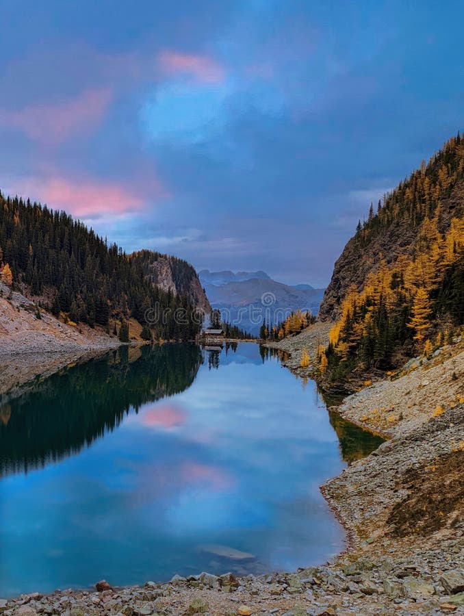 Scenic of Mountain Lake with Perfect Reflection at Sunset Stock Image ...