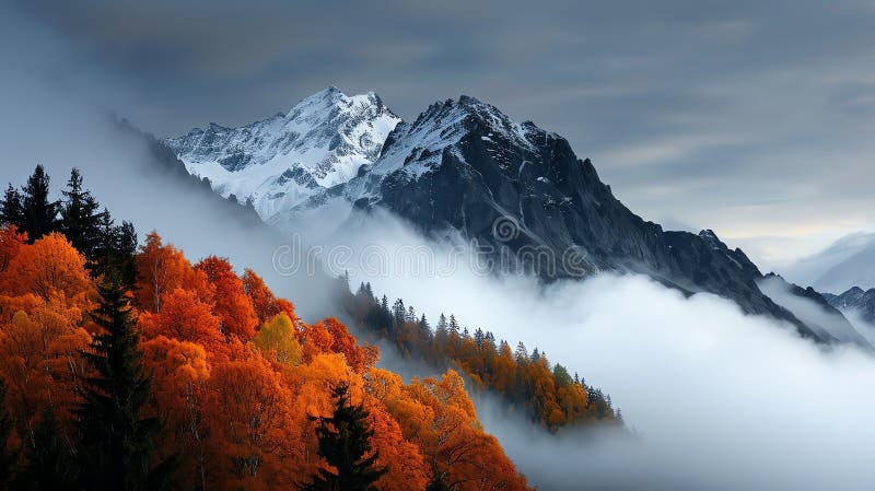A Scenic Mountain Landscape with Autumn Colors Stock Illustration ...