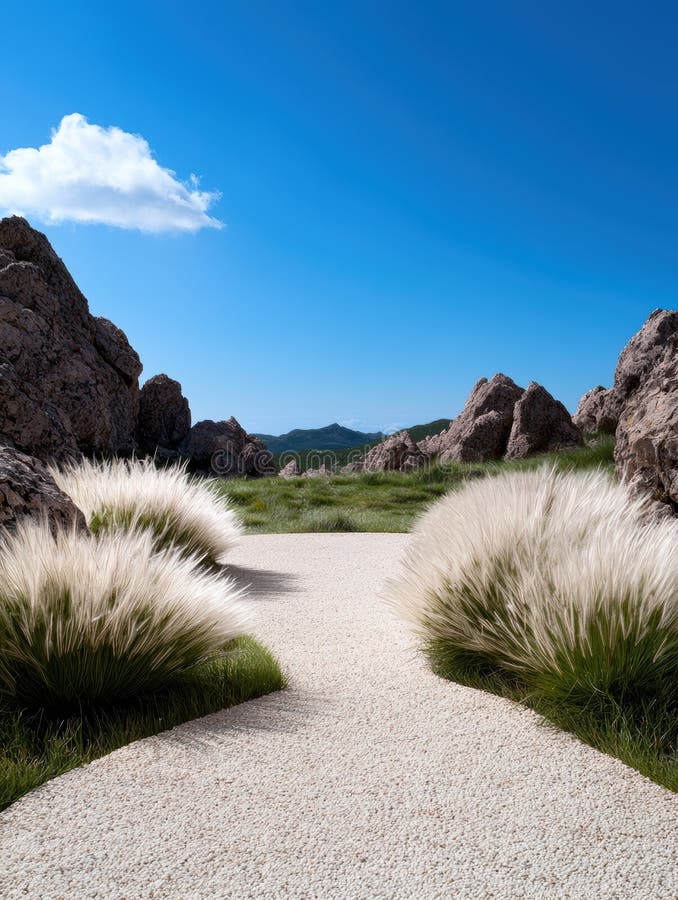 Scenic Mountain Landscape with Grassy Path Stock Illustration ...