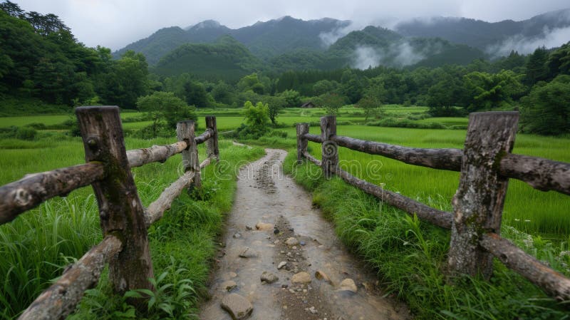 Scenic Mountain Landscape with Lush Green Fields and a Winding Path ...