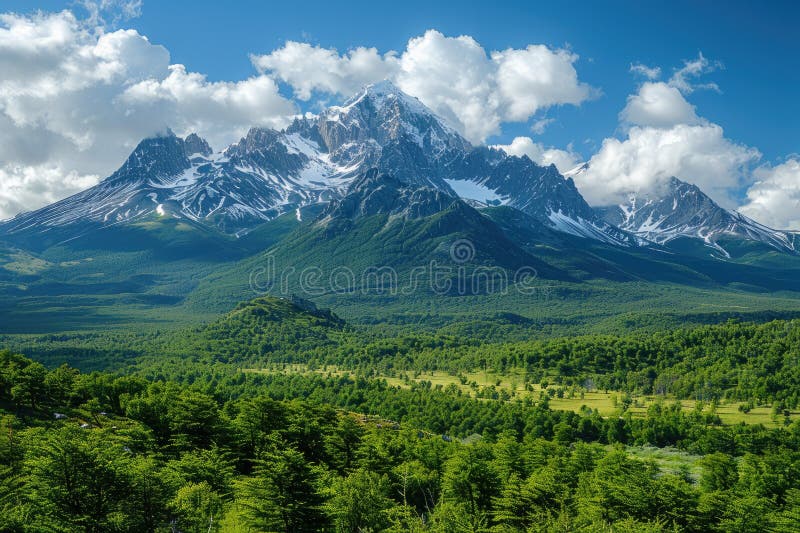 Scenic Mountain Landscape with Lush Green Meadows Stock Illustration ...