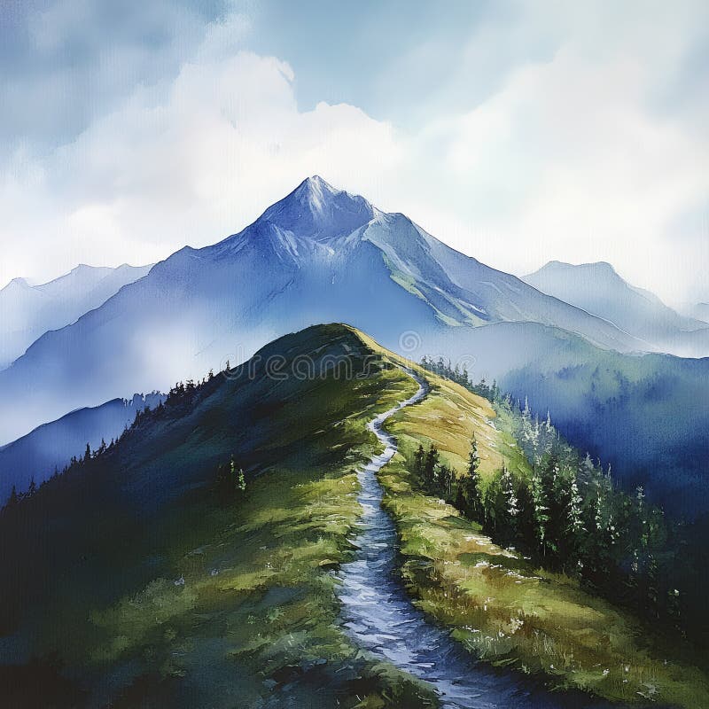 Scenic Mountain Landscape with Winding Pathway and Lush Greenery Stock ...