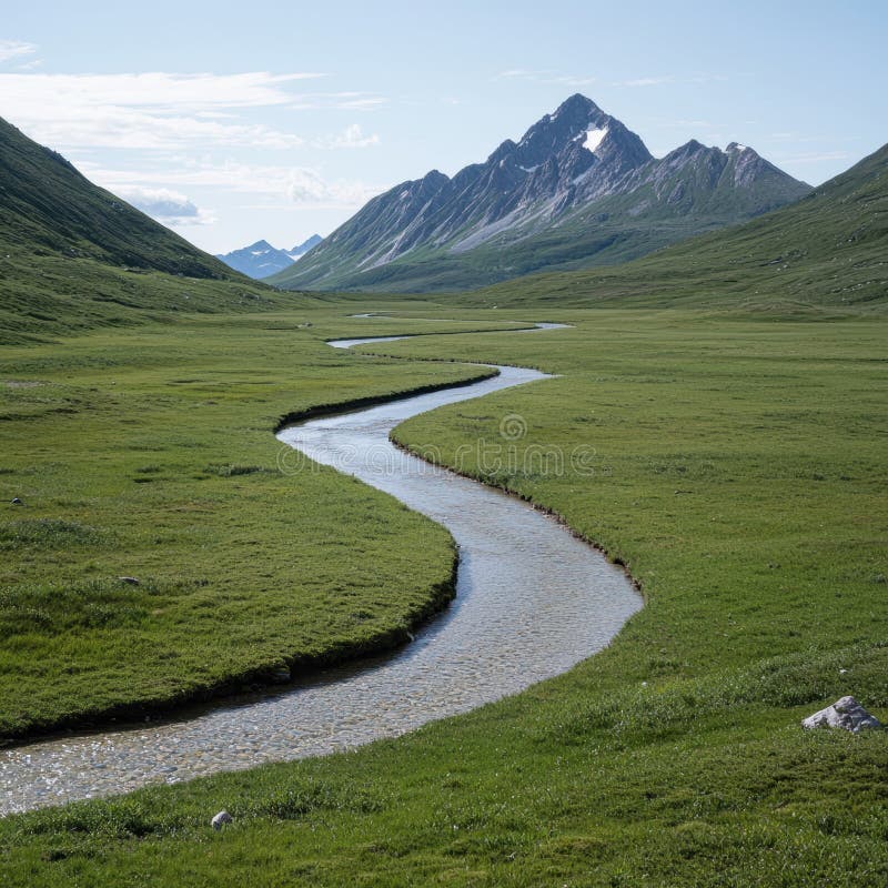 Scenic Mountain Landscape with a Winding River. Stock Illustration ...