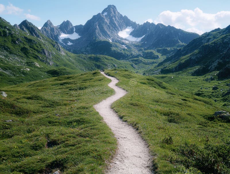 Scenic Mountain Landscape with Winding Trail Stock Illustration ...