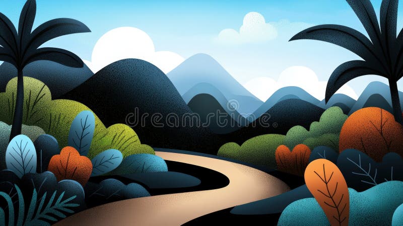 Scenic Mountain Pathway with Lush Vegetation Stock Illustration ...