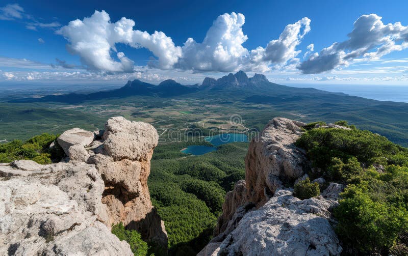 Scenic Mountain Range View Featuring a Serene Lake and Distant Peaks ...