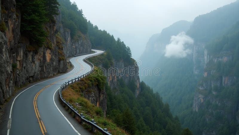 Scenic Mountain Road with Sharp Turns and Cliffside Views Stock ...