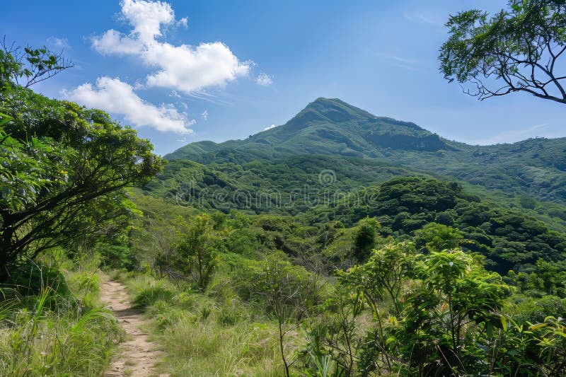 Scenic Mountain Summit with Clear Skies, Verdant Path, Refreshing Trees ...