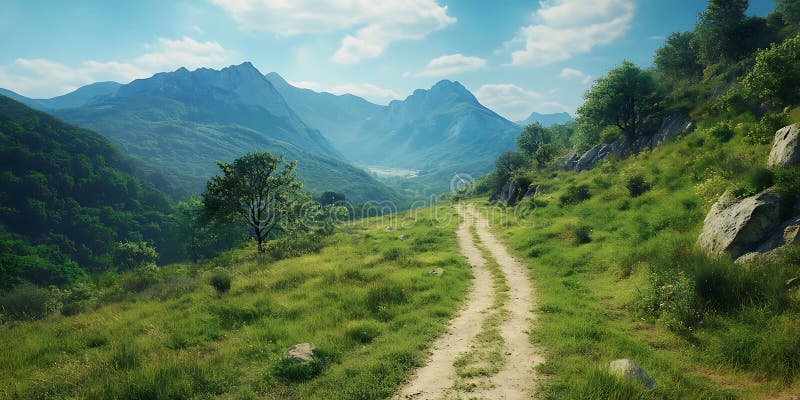 Scenic Mountain Trail Hike Explore Stock Illustration - Illustration of ...