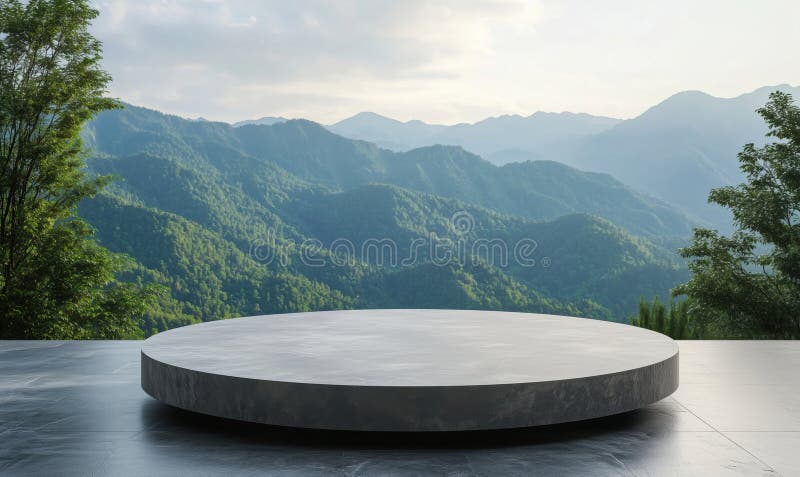 Scenic Mountain View with Circular Display Platform Surrounded by Lush ...