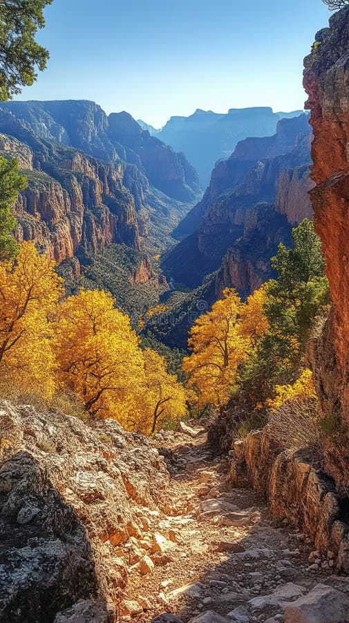 Scenic Mountain View with Fall Foliage and a Stone Pathway - Realistic ...