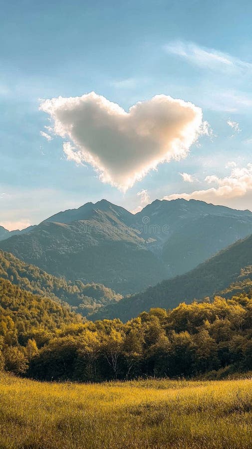 Scenic Mountain View with Heart Shaped Cloud and Lush Greenery Stock ...