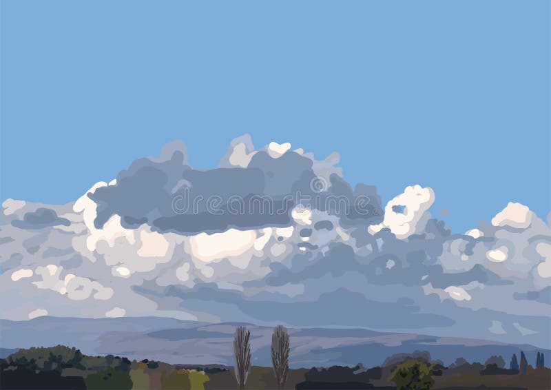 Scenic Mountain View Under Blue Cloudy Sky. Stock Vector - Illustration ...