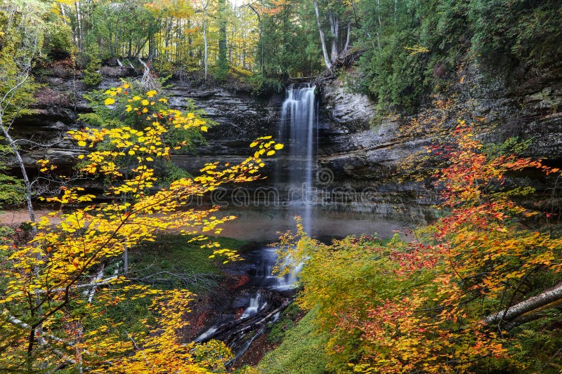Scenic Munising Water Falls State Park in Autumn Time in Michigan Stock ...
