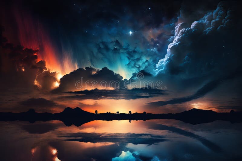 Scenic Night Sky Horizon and Dramatic Clouds Stock Illustration ...