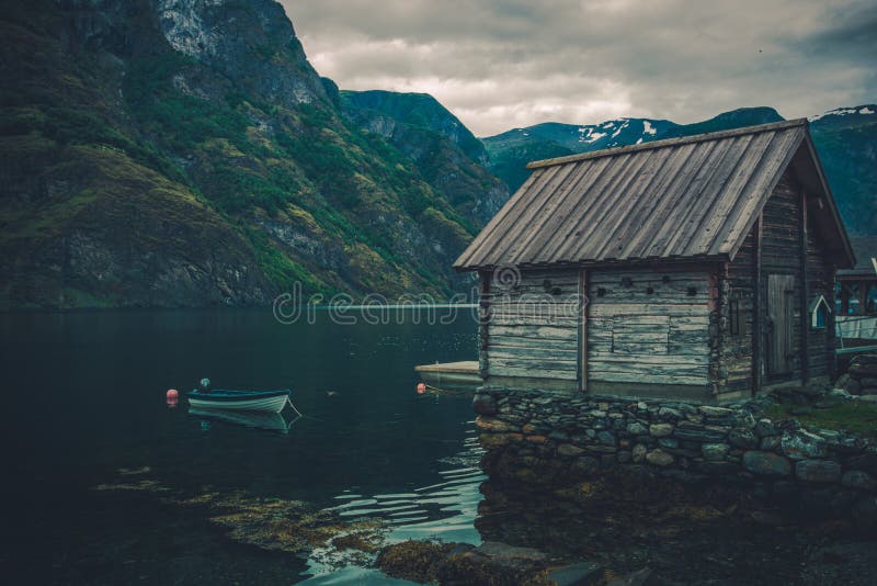 Scenic Norwegian Fjord Landscape with Rustic Cabin Stock Image - Image ... Scenic Norwegian Fjord Landscape with Rustic Cabin Stock Image - Image ...