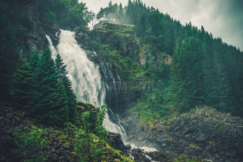 Scenic Norwegian Waterfall stock image. Image of view - 76050591