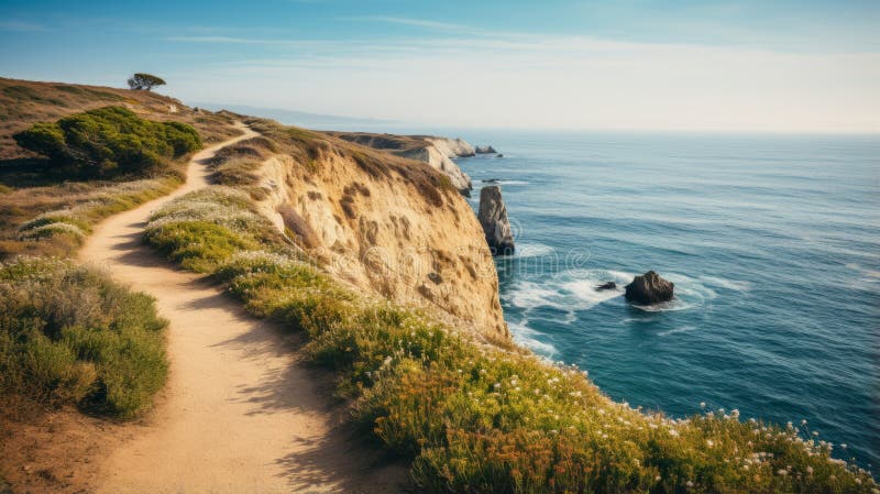Scenic Ocean View from a Cliffside Path Stock Illustration ...