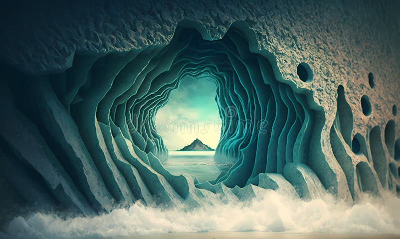 A Scenic Ocean View with a Distant Island from a Cave. Stock Photo ...