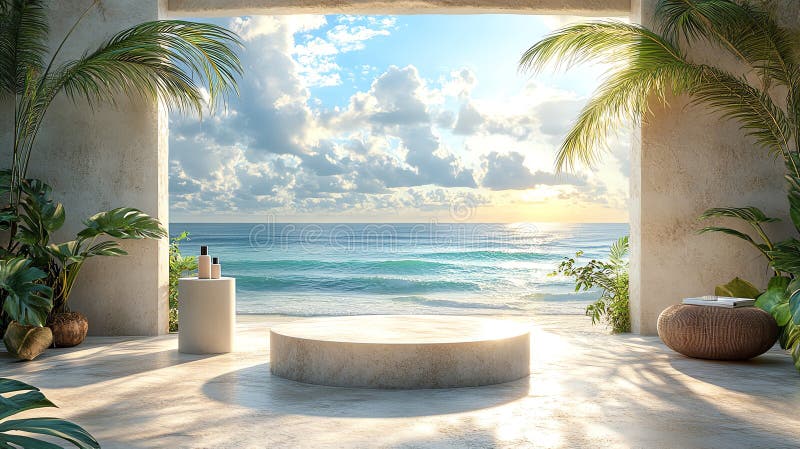 Scenic Ocean View from a Modern Interior with Plants and Natural Light ...