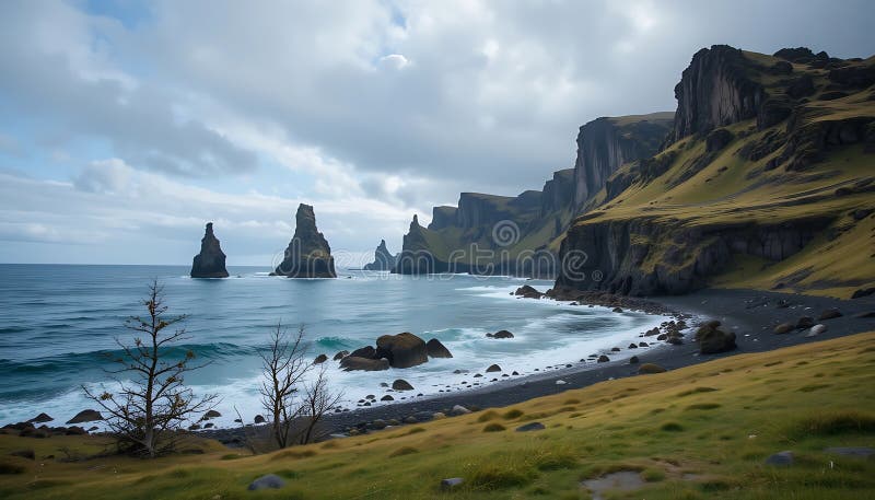 Scenic Ocean View with Rock Formations on Iceland Coastline Stock ...